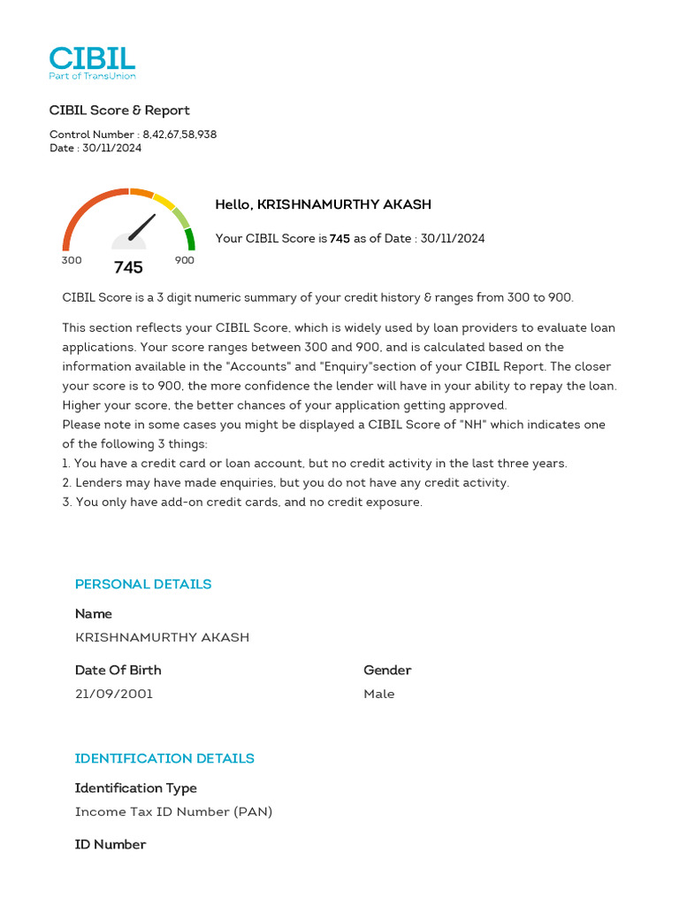 Cibil Report_Akash | PDF | Finance & Money Management | Credit