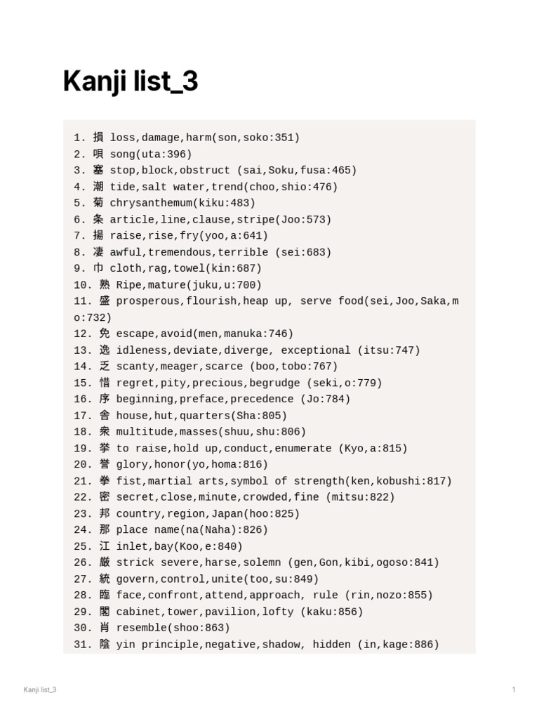 Kanji List 3 | PDF