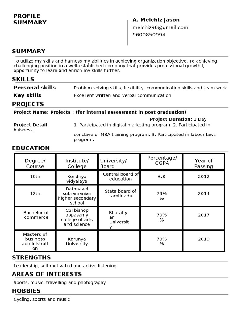 A. Melchiz Jason's Professional Profile | PDF | Intelligence | Learning