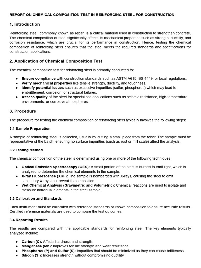 Report On Chemical Composition Test in Reinforcing Steel For ...