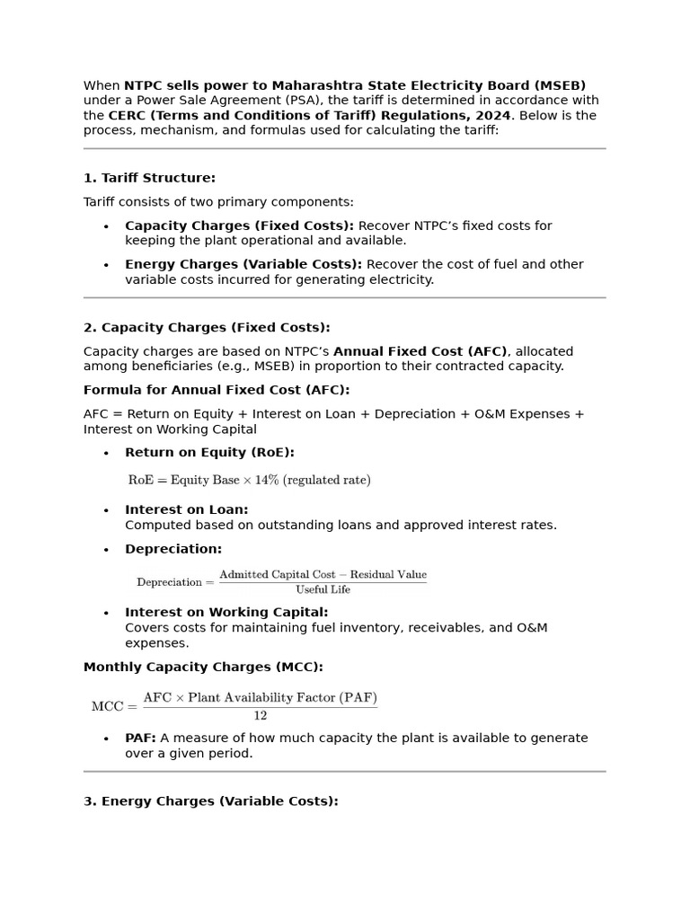 CERC Regulation For Tariff Calculation | PDF | Electric Power | Power ...
