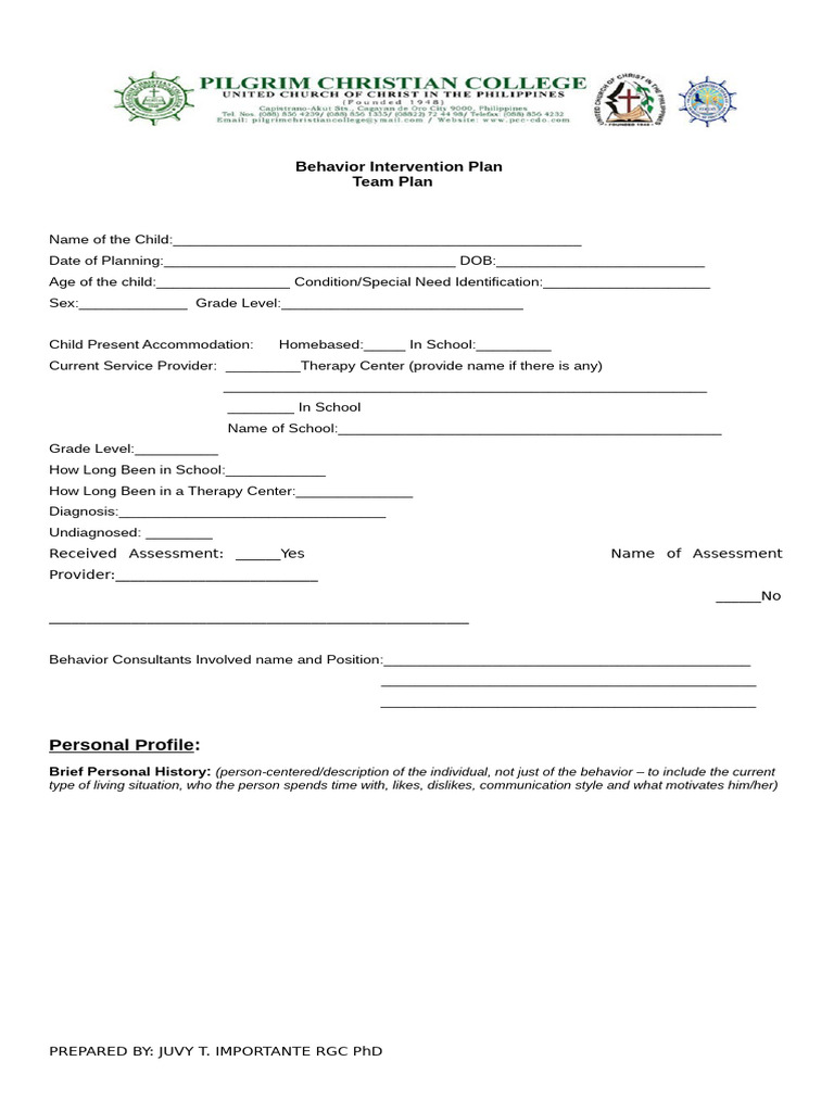 1 INITIAL Behavior Intervention Plan IN GROUP | PDF | Behavior Modification | Social Psychology