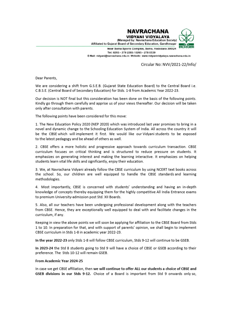 Letter To Parents Sr. | PDF | Learning