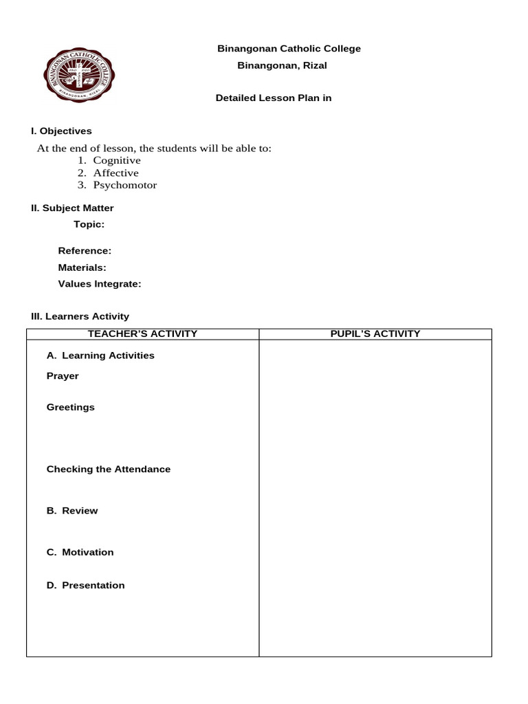 Parts Lesson Plan | PDF