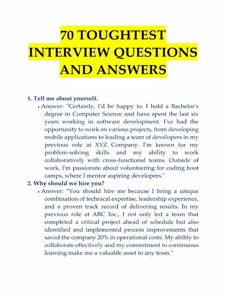 70 Toughest Interivew Questions | PDF