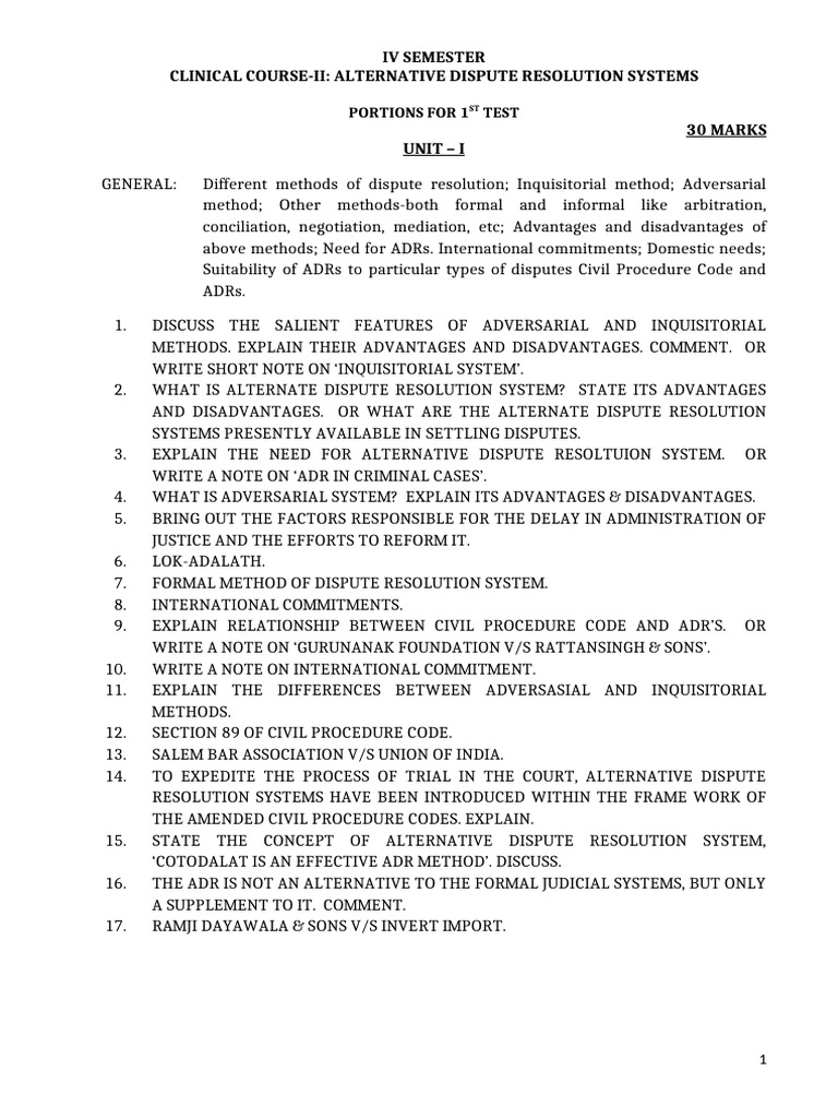 4th Sem ADR Portions For 1st | PDF | Alternative Dispute Resolution | Arbitration