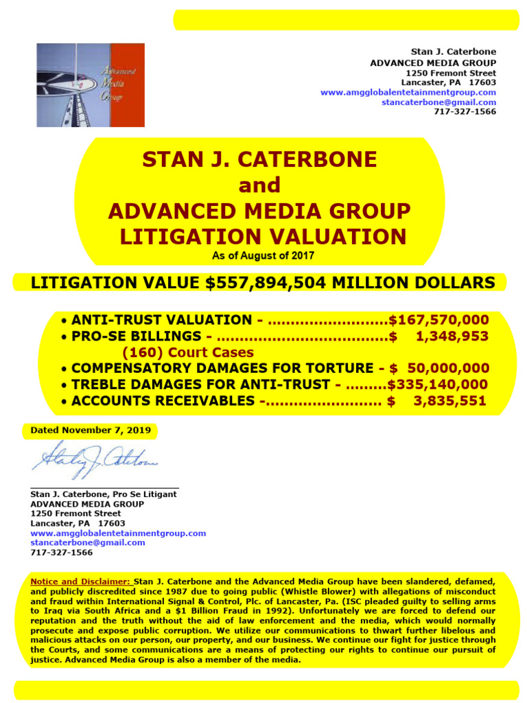 STAN J. CATERBONE Friday April 14th, 2023 the Pending Litigation ...