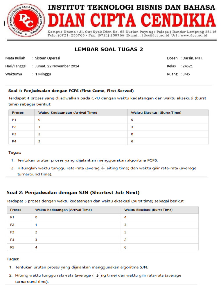 Soal Tugas 2-Luring (Sistem Operasi) | PDF