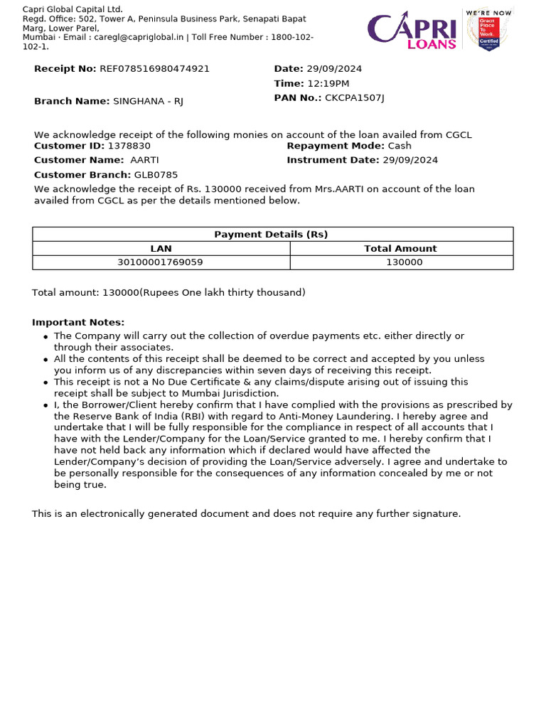 Capri Gold Loan | PDF