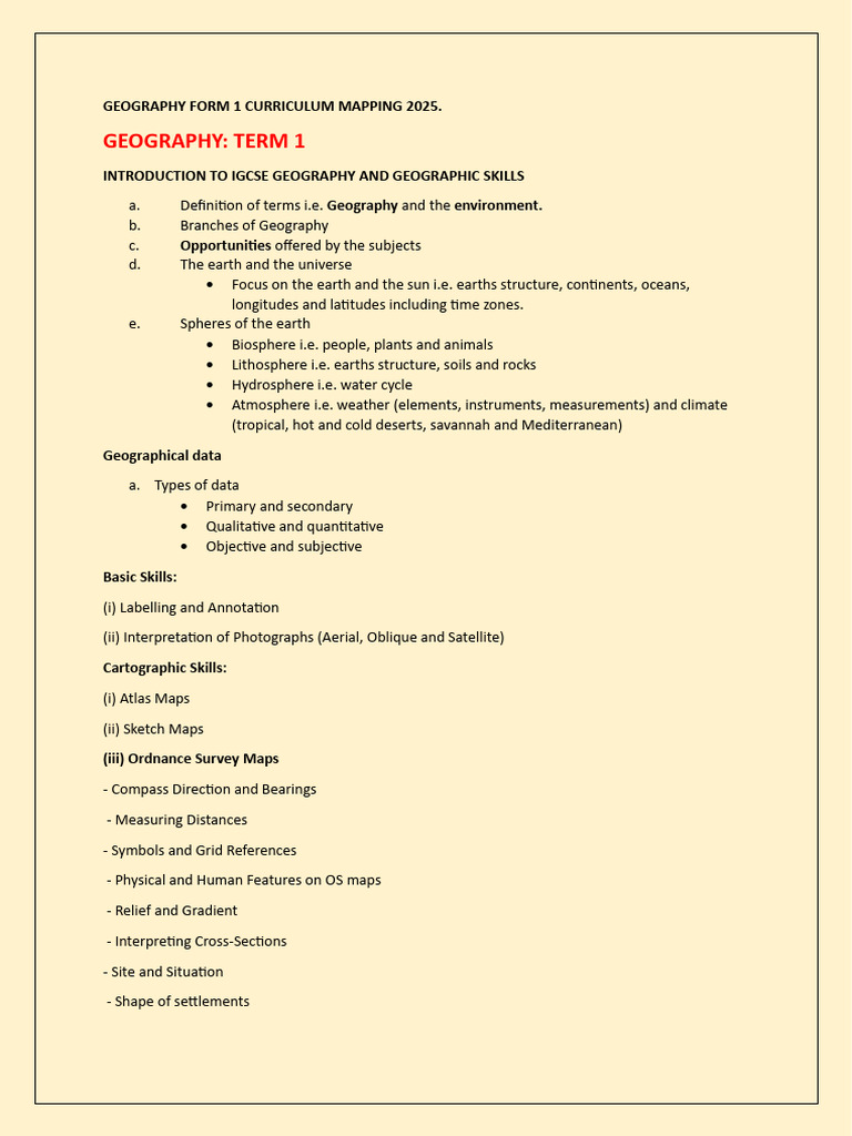 IGCSE Geography Curriculum Mapping 2025 | PDF