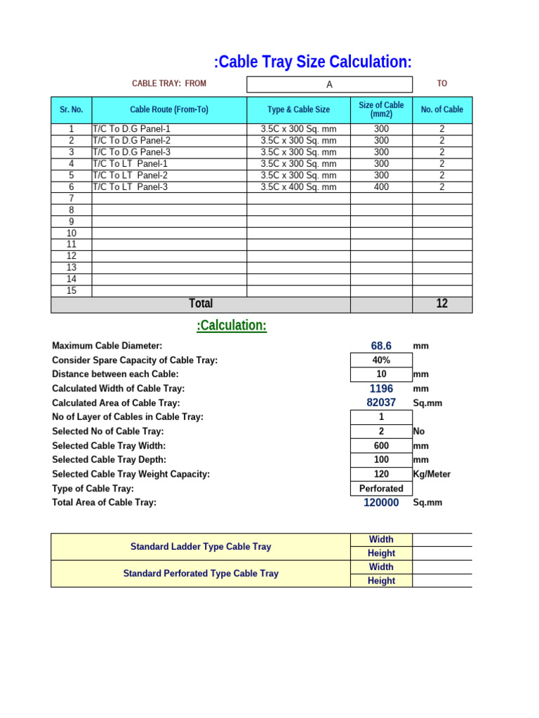 Calculate Cable Tray Size | PDF