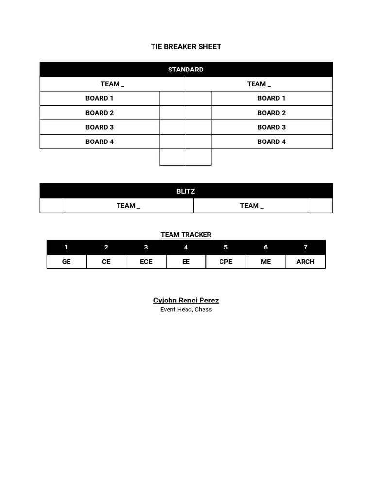 Tie Breaker Sheet Format | PDF