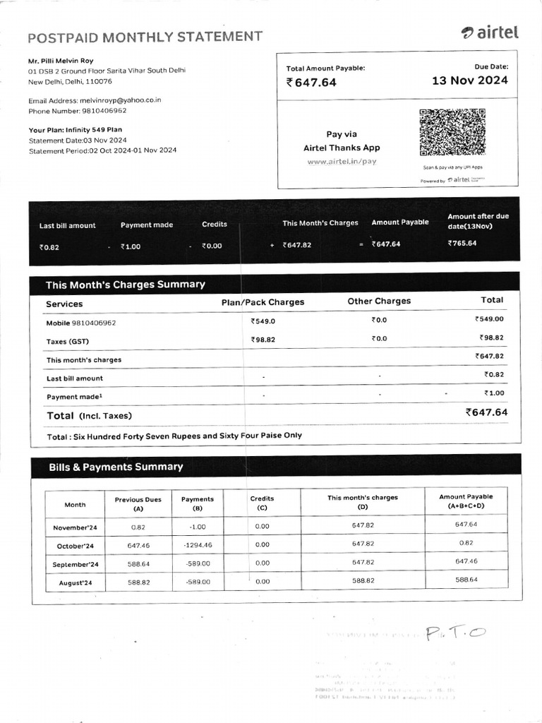 Telephone Bills | PDF | Invoice