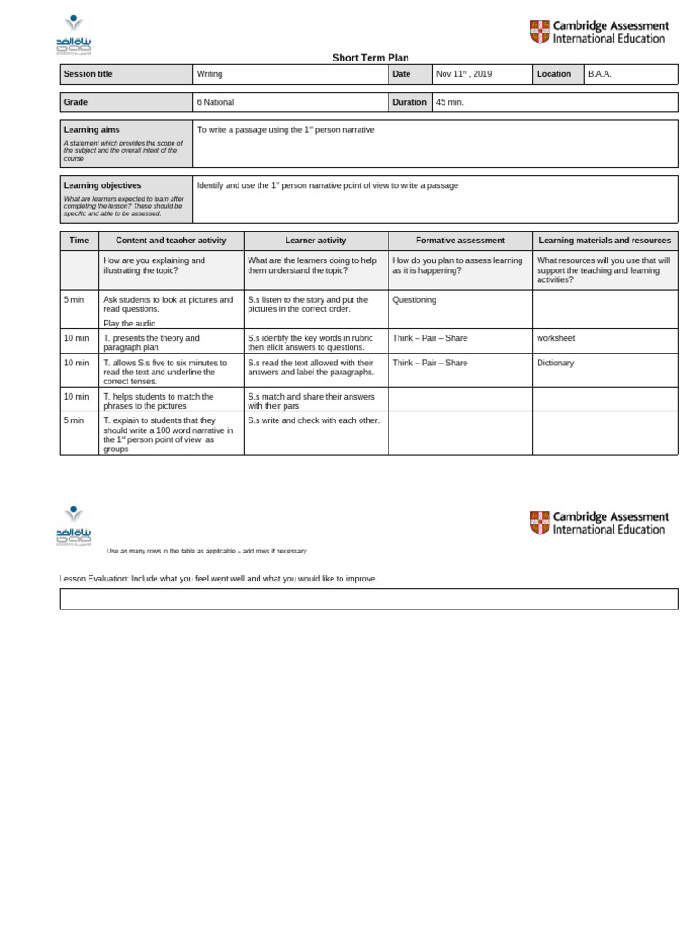 STP Writing 1st Person Narrative | PDF | Learning | Behavior Modification
