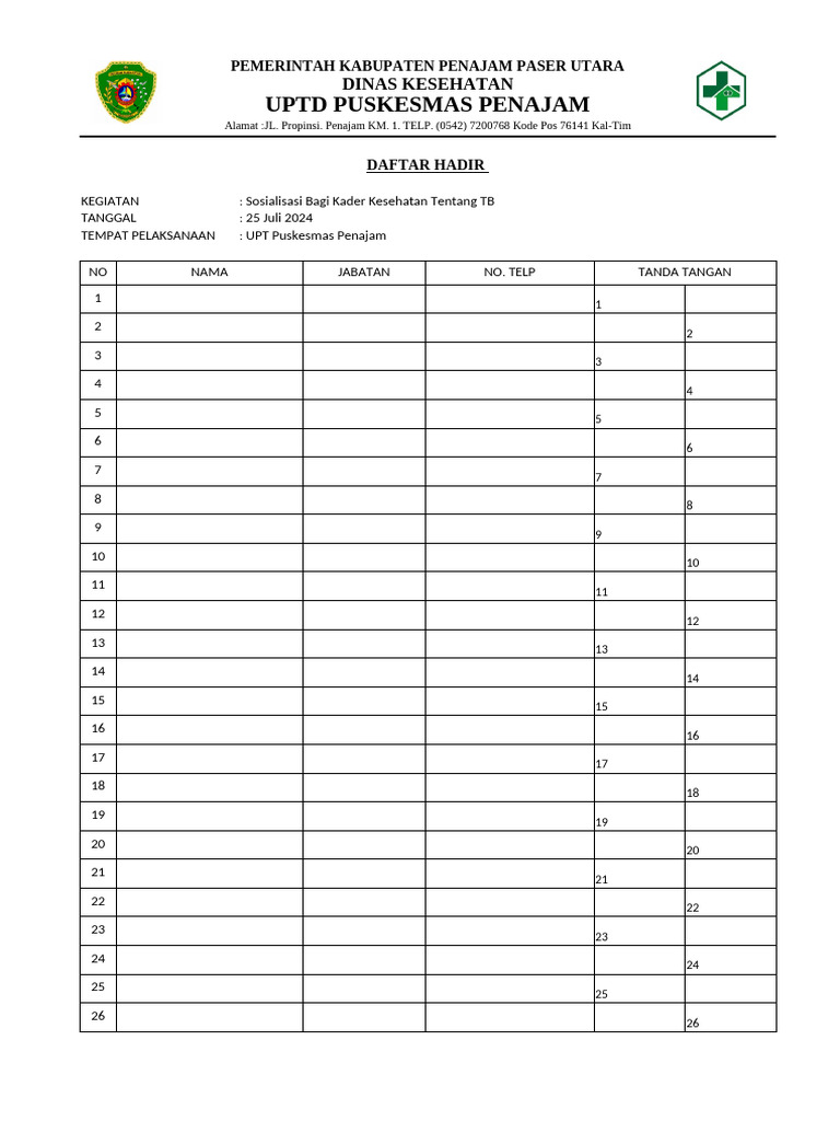 Daftar Hadir Sosialisasi | PDF
