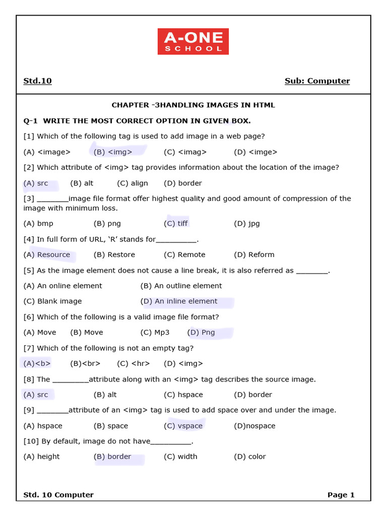 Handling Images in HTML for Std. 10 | PDF | Html Element | Client ...