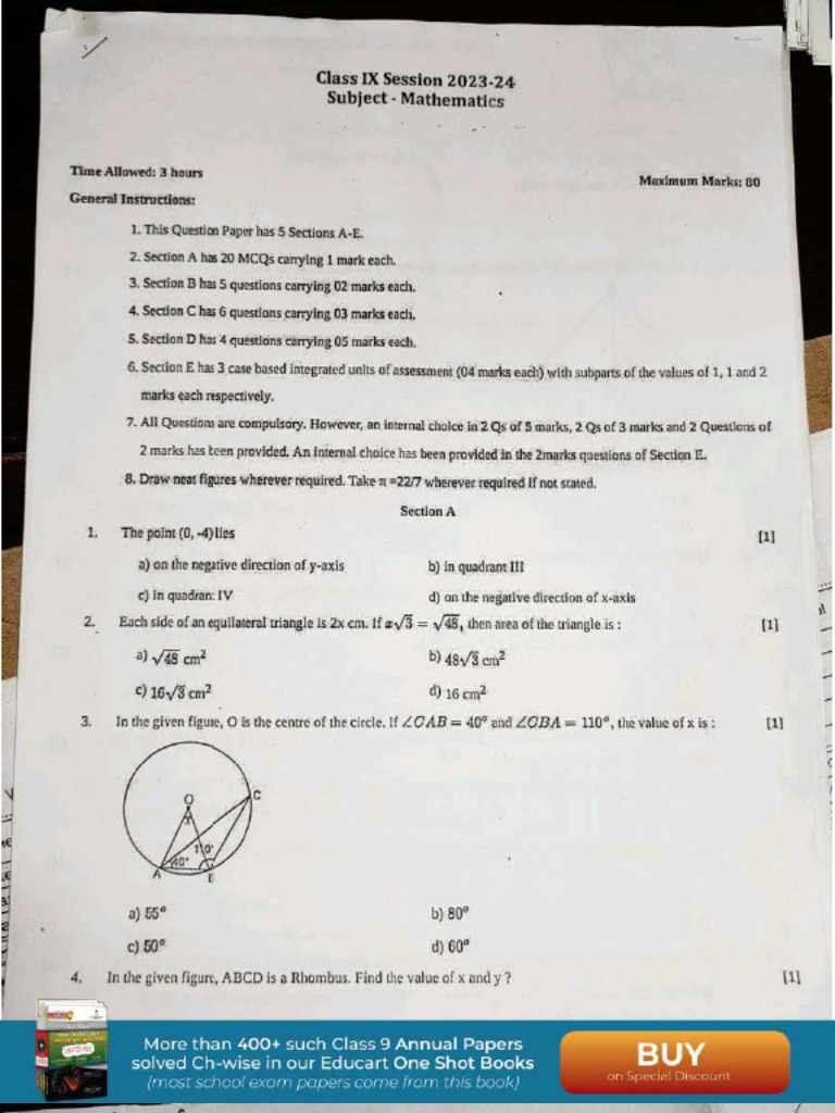 Santanu English Medium School Paper 52 Maths | PDF