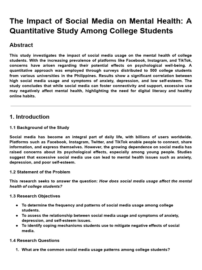 Social Media's Effects on College Mental Health | PDF | Social Media ...