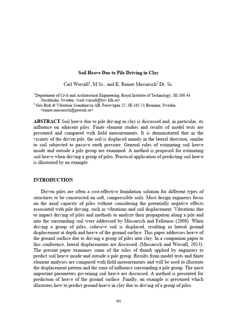 2013 Soil Heave Due To Pile Driving | PDF | Deep Foundation | Civil ...