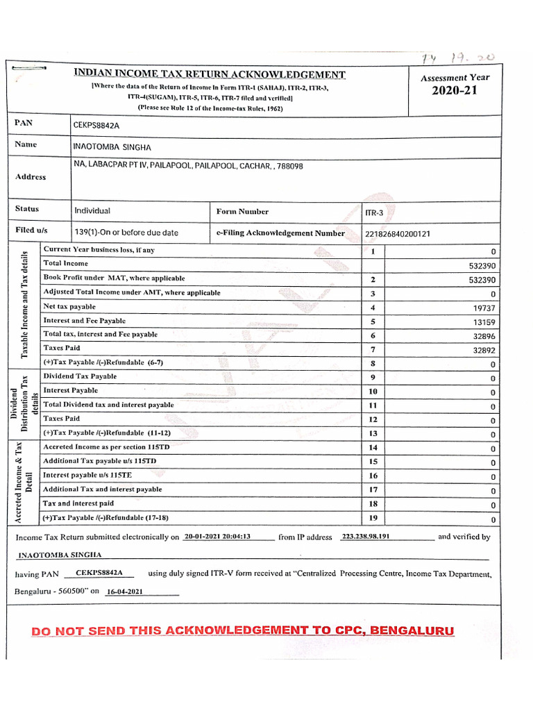 Itr Fy 20-21 2 | PDF