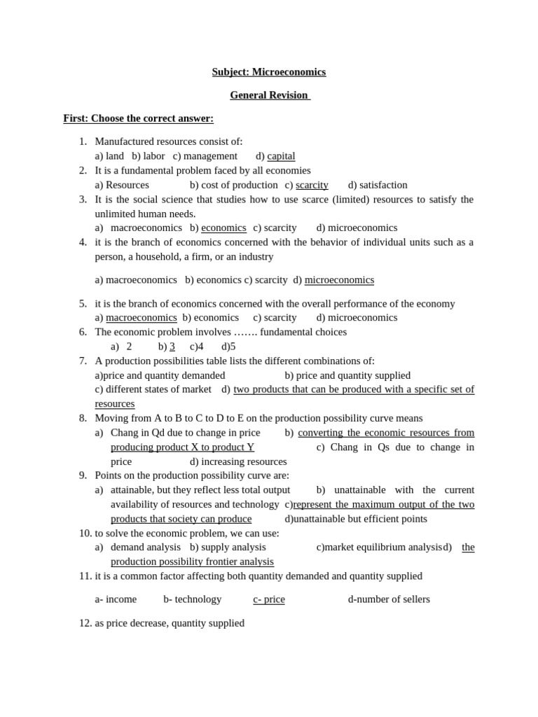Microeconomics Revision Quiz Guide | PDF | Demand | Price Elasticity Of ...