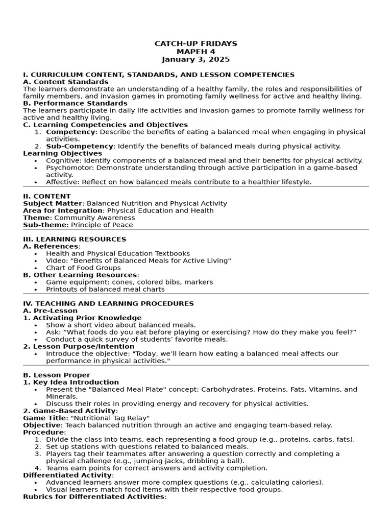 Mapeh 4 CUF Quarter 3 Week 4 | PDF | Learning | Physical Education