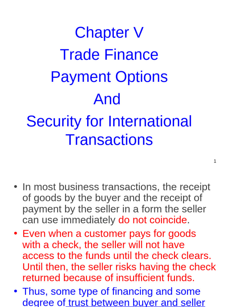 Chapter 5 Trade Finance, Payment Options and Security For International ...