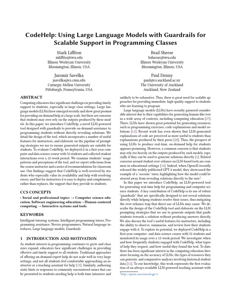 CodeHelp- Using Large Language Models with Guardrails for Scalable ... CodeHelp- Using Large Language Models with Guardrails for Scalable ...