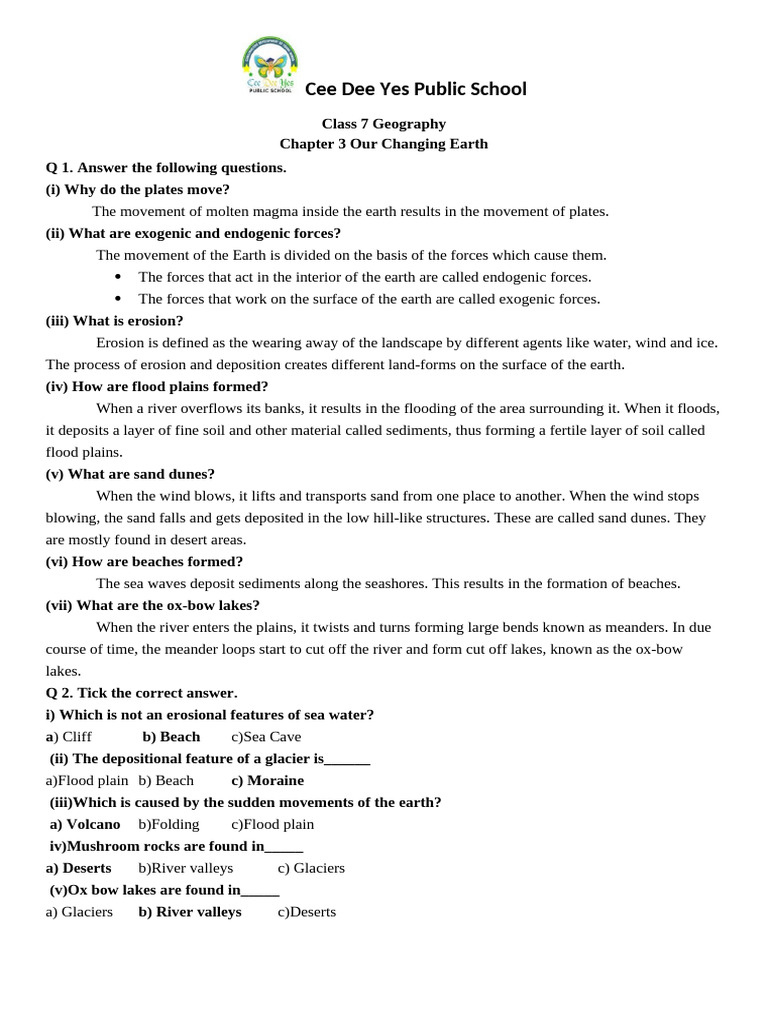 Class 7 Geography: Our Changing Earth | PDF | Erosion | Earthquakes