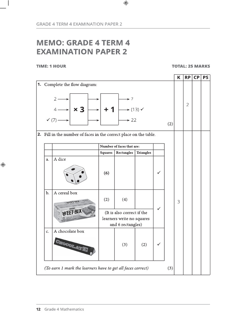 GR 4 Term 4 2020 TMU Maths Formal Assessment - Memo | PDF