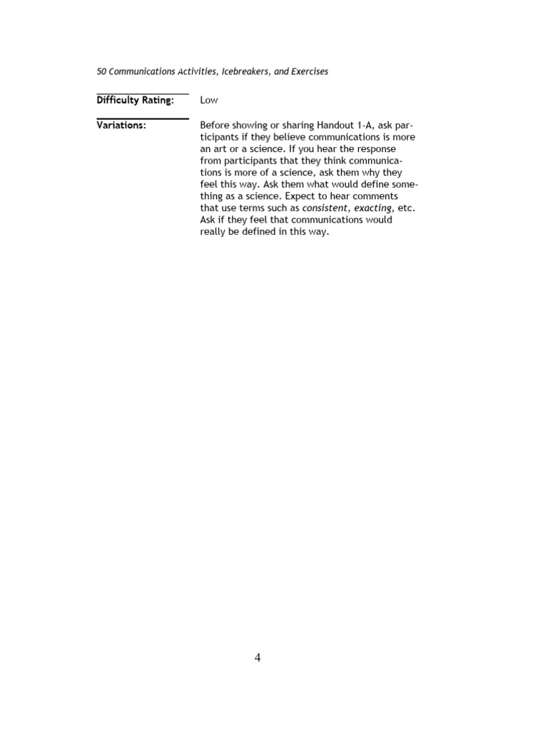 50 Communications Activities, Icebreakers, and Exercises (PDFDrive) Extract | PDF