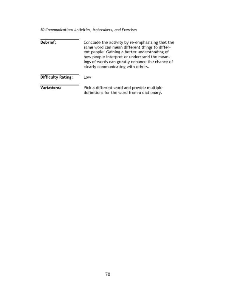 50 Communications Activities, Icebreakers, and Exercises (PDFDrive) Extract | PDF