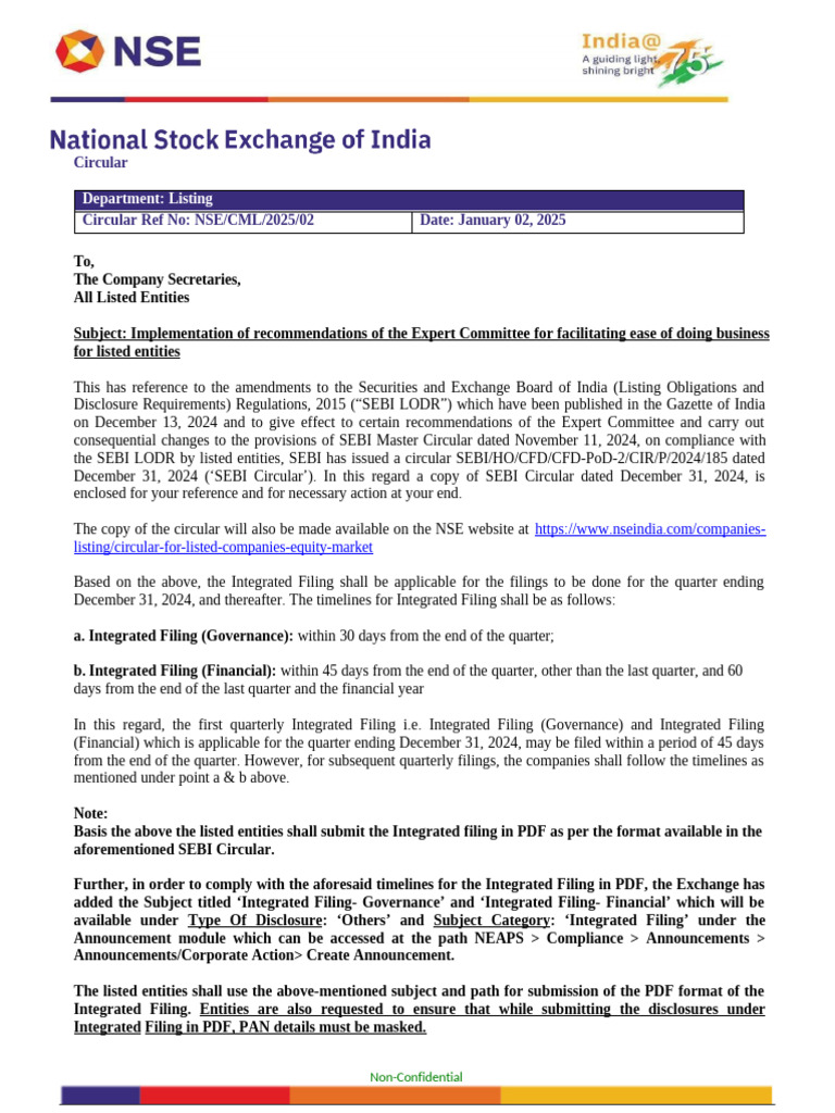 NSE Circular Facilitating Ease of Doing Business For Listed Entities ...