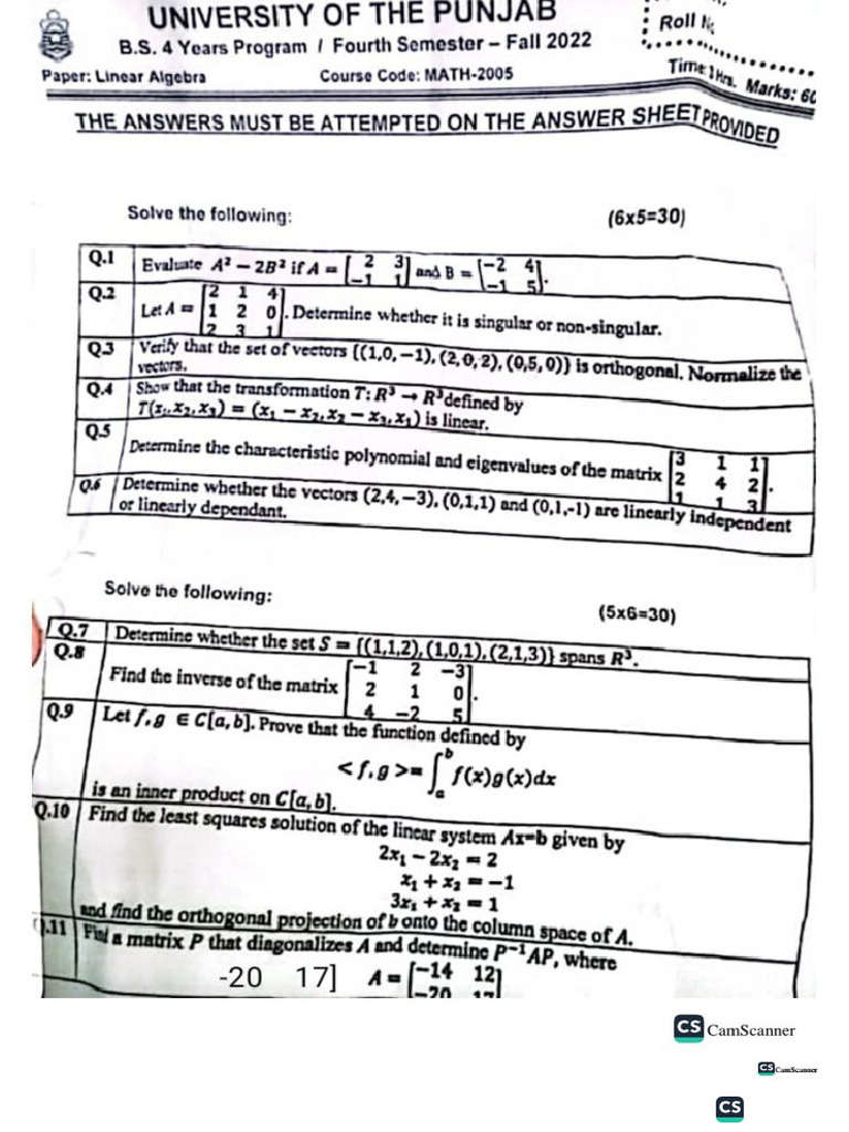 Linear - Algebra Solved (Fall-2022) | PDF