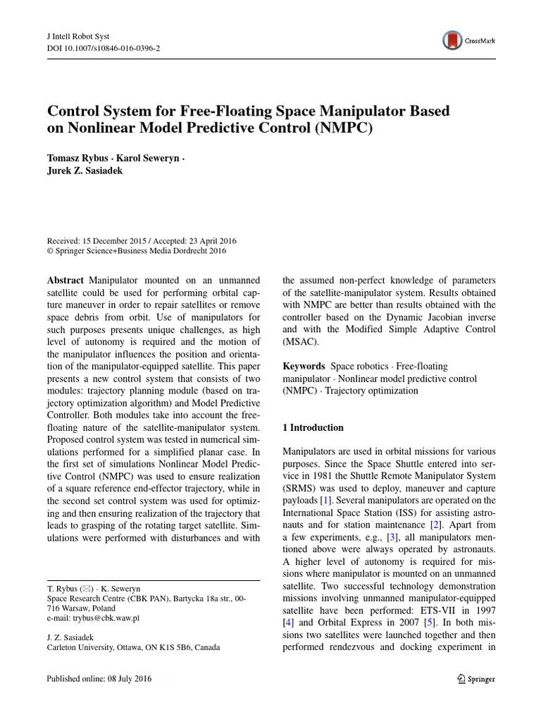 Control_System_for_Free_Floating_Space_M | PDF | Space Debris | Momentum