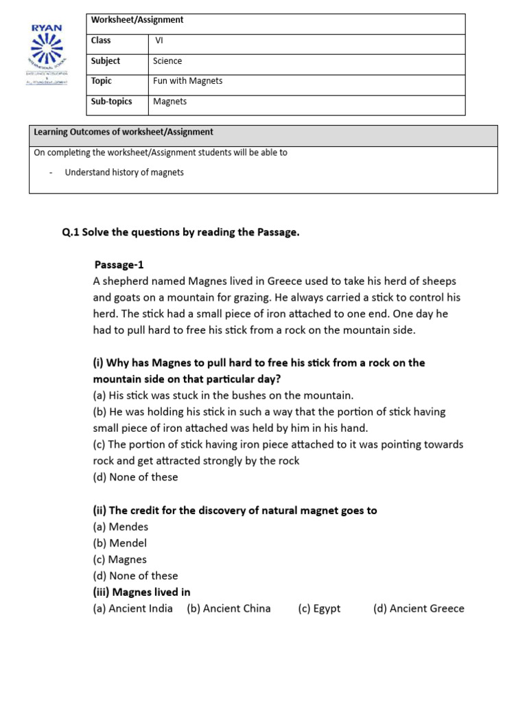 Science-VI-Fun With magnets-WS09.docx - Ic1247848 | PDF