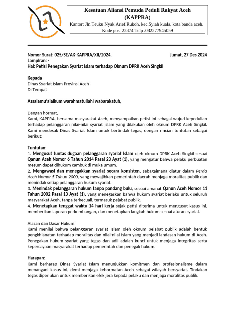 Kappra Contoh Petisi Aksi | PDF