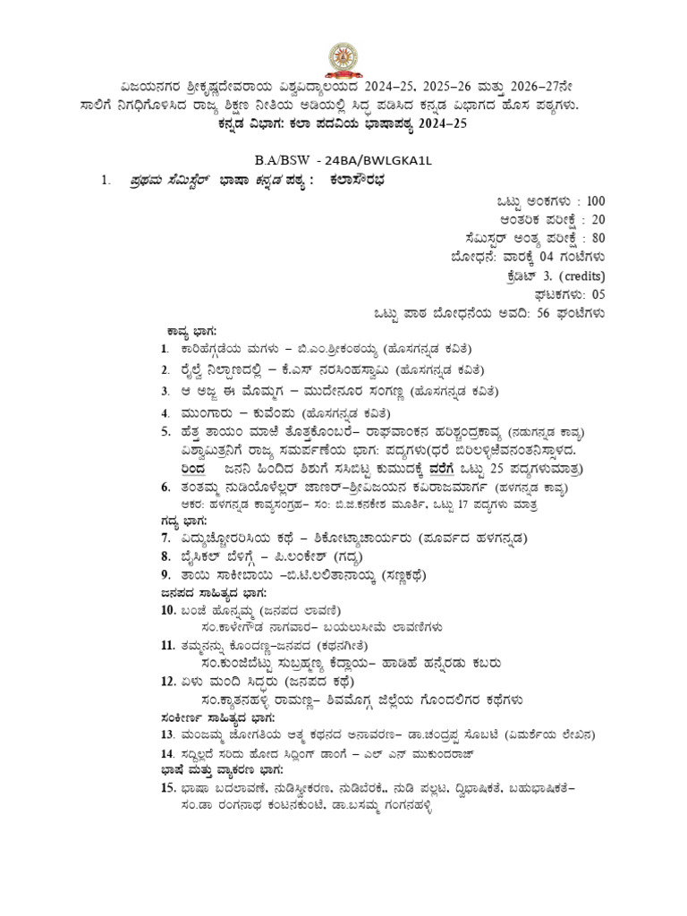 BA Group Kannada Syllabus | PDF