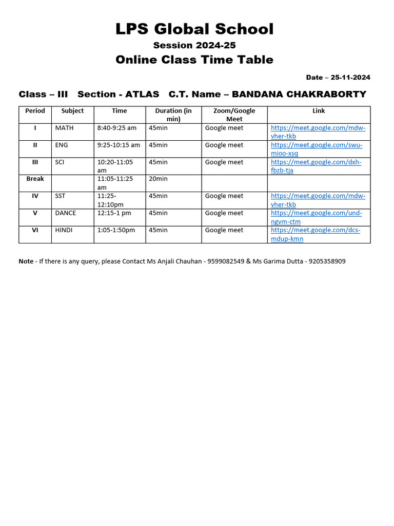 Online Class Time Table1 (52) | PDF