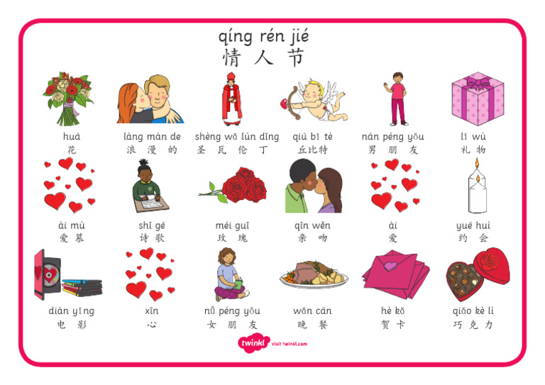 Ma T T 10224 Valentines Day Word Mat Mandarin Chinese Pinyin | PDF