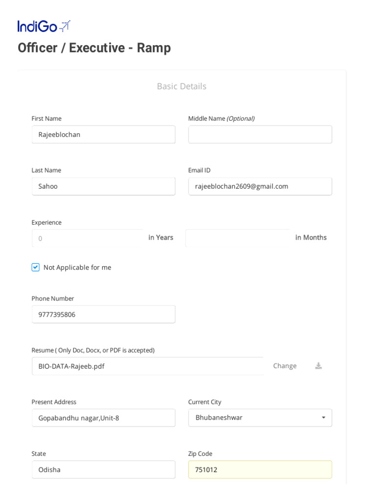 Apply For Officer - Executive - Ramp at IndiGo | PDF | Applications Of ...