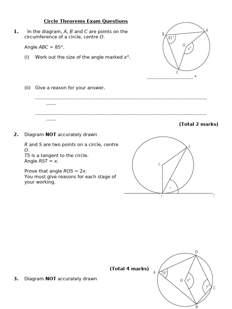 Circle Theorems Exam Questions | PDF | Circle | Angle