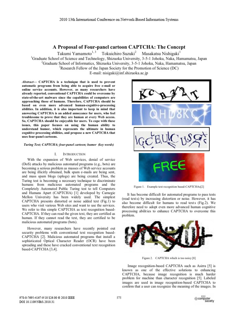 A Proposal of Four-Panel Cartoon CAPTCHA: The Concept: Takumi Yamamoto ...