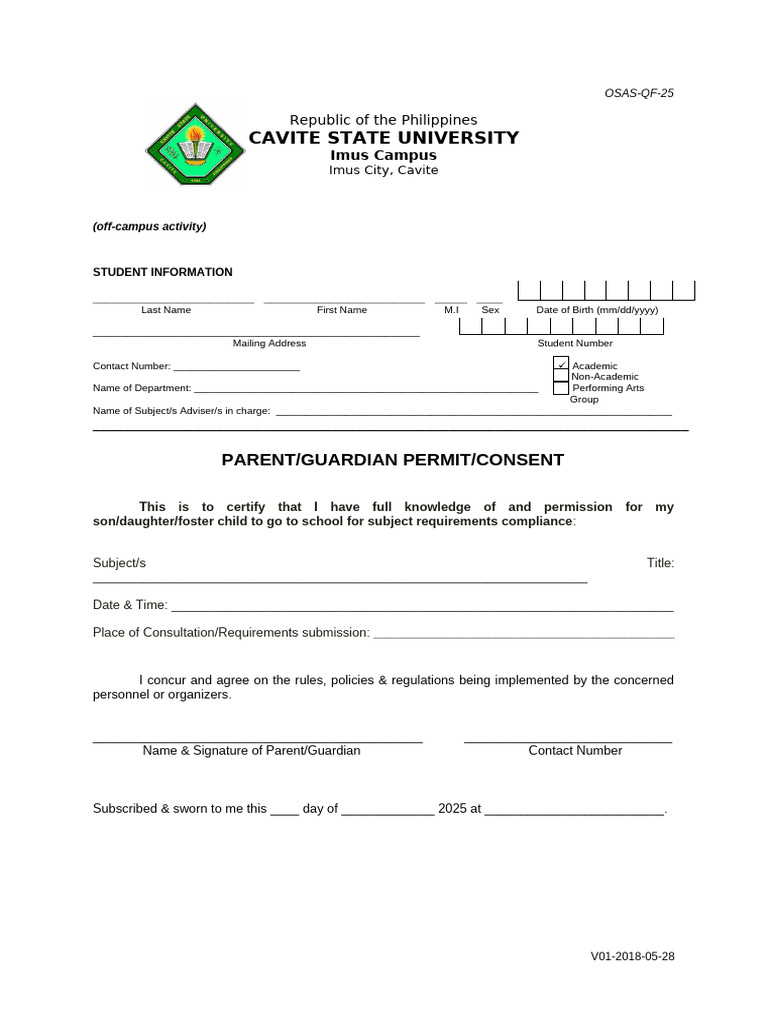 OSAS QF 25 Parent - Guardian Permit - Consent | PDF