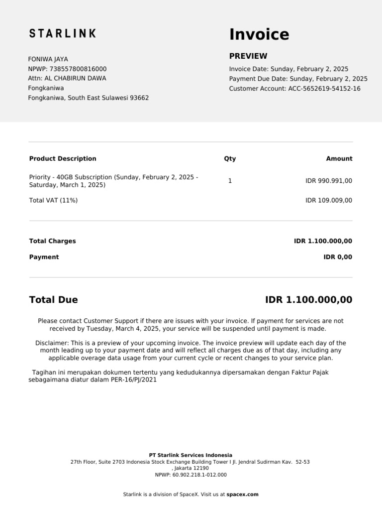 Inv Preview Acc 5652619 54152 16 | PDF | Space X