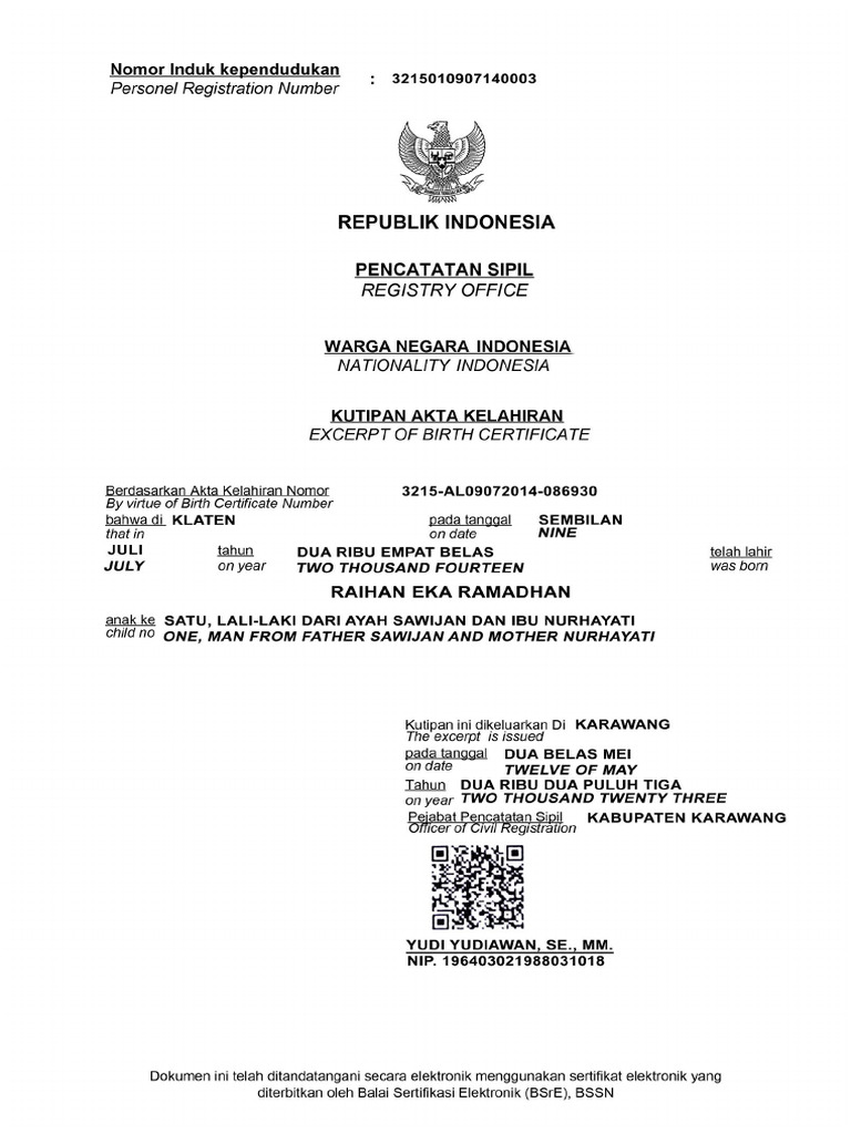 Akte Kelahiran Anak RAIHAN | PDF