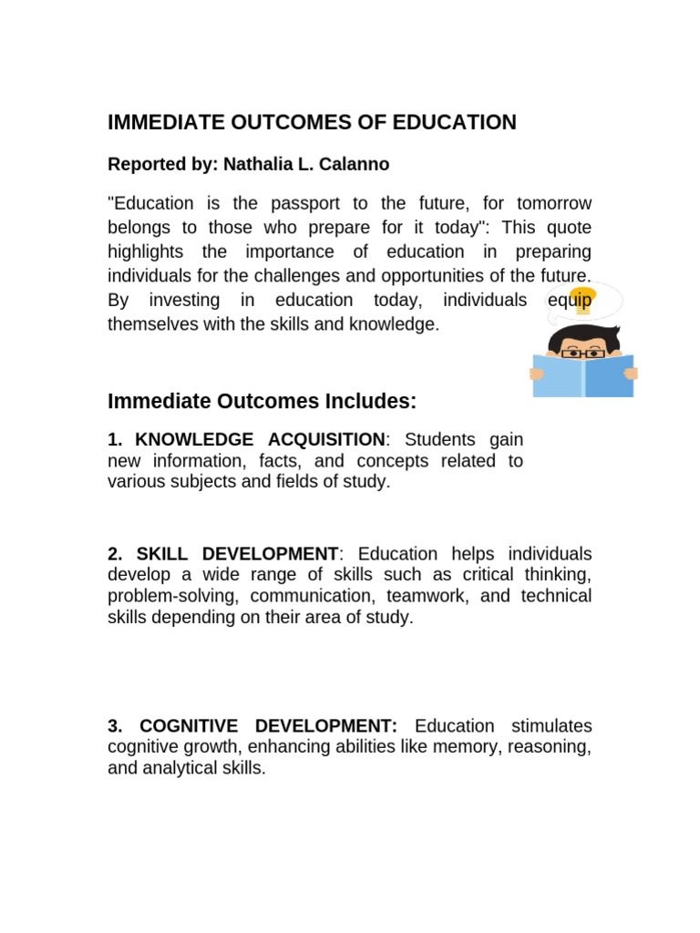 PART II-THE OUTCOMES OF EDUCATION (Immediate Outcomes) | PDF