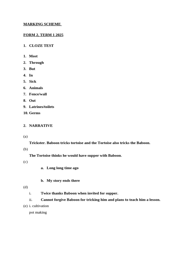 Form 2 English Exam Marking Scheme 2025 | PDF | Political Parties ...