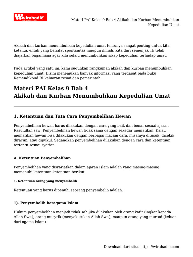 Materi PAI Kelas 9 Bab 4 Akikah Dan Kurban Menumbuhkan Kepedulian Umat | PDF