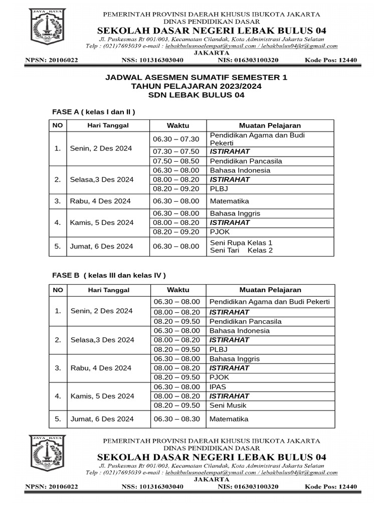 Jadwal Sumatif Akhir Tahun 2024 | PDF